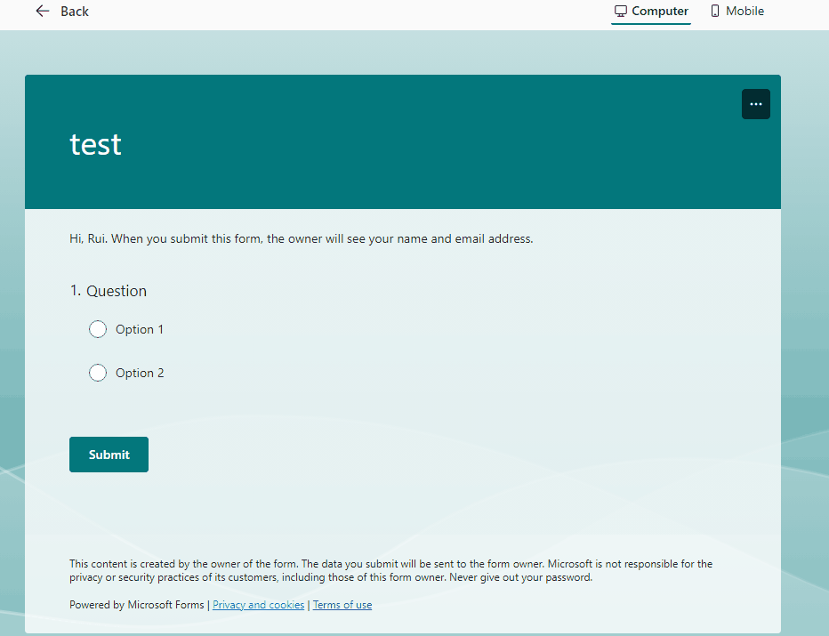Use Microsoft Forms – Permissions Configuration correctly – Site Portal